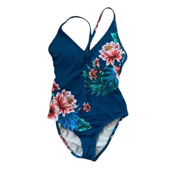 Kona Sol | Swim | Kona Sol Blue Floral One Piece Swimsuit Womans Medium ...